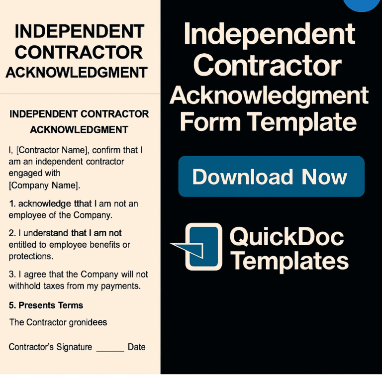 Independent Contractor Acknowledgment Form Template – Editable ...